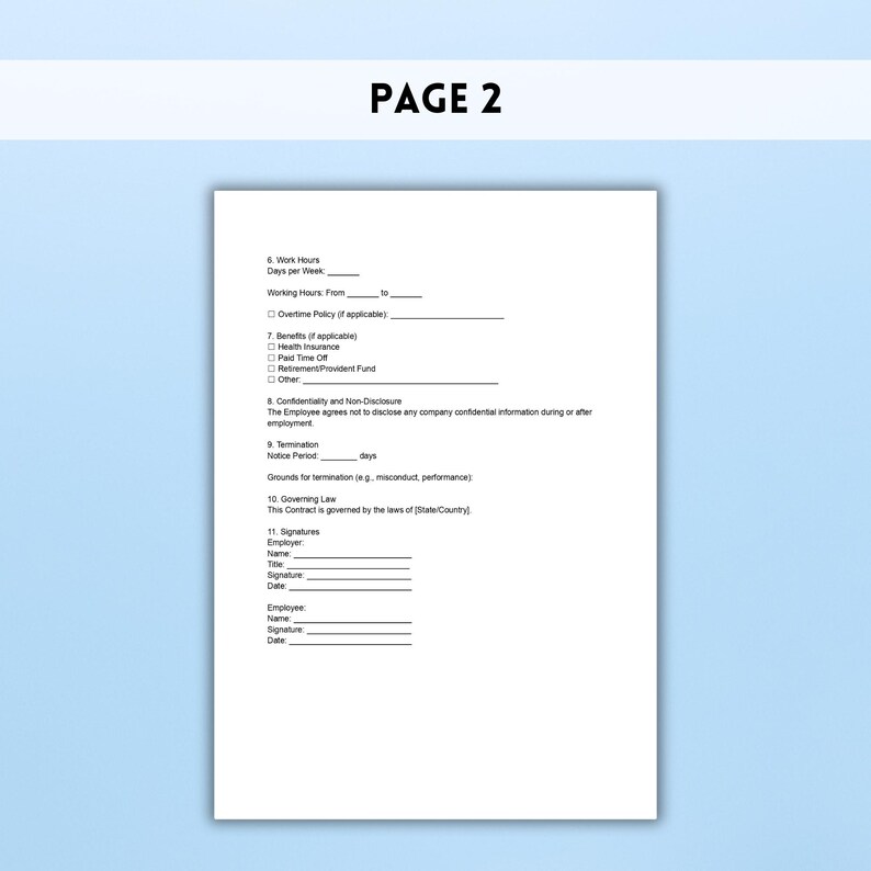 Employment Contract Template | Formal Work Agreement | Editable Word ...