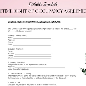 Lifetime Right of Occupancy Agreement Template DOC PDF | Property Use ...