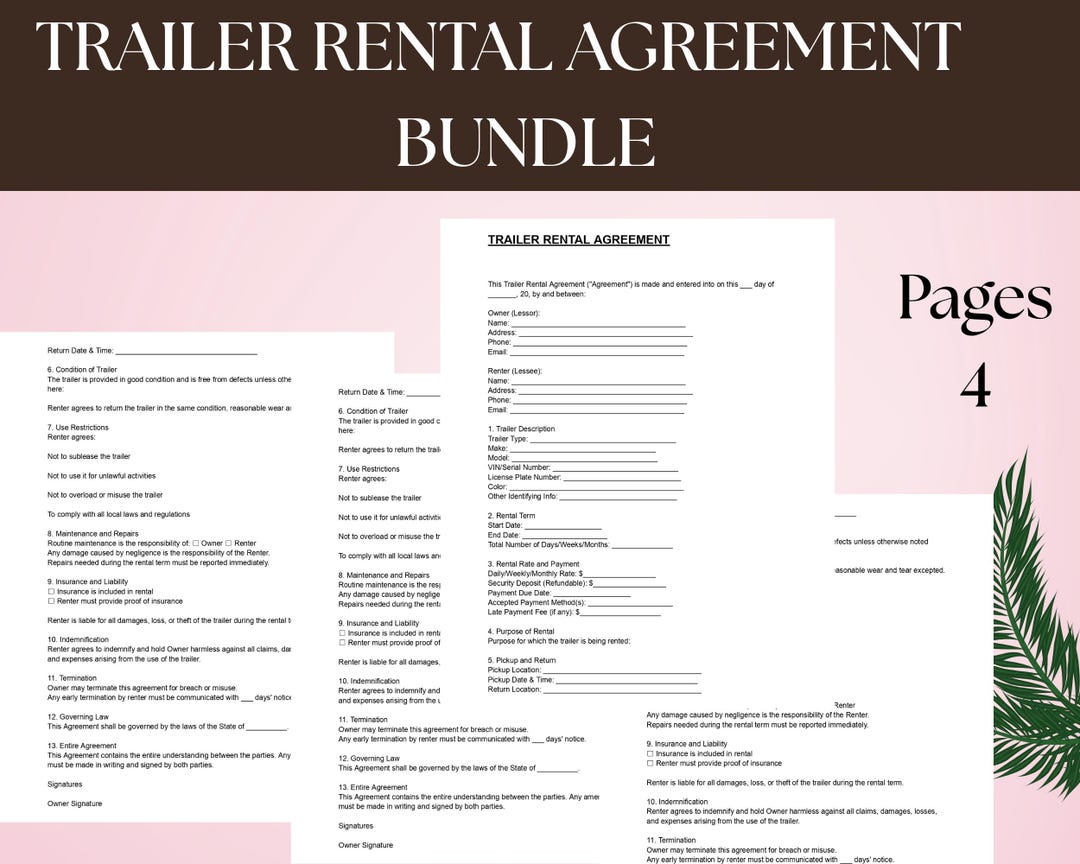 Trailer Rental Agreement Bundle | Editable PDF & Word Templates ...