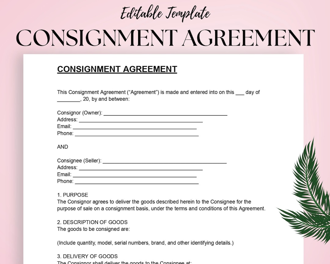 Consignment Agreement Template | Editable DOC & PDF | Seller and Vendor ...