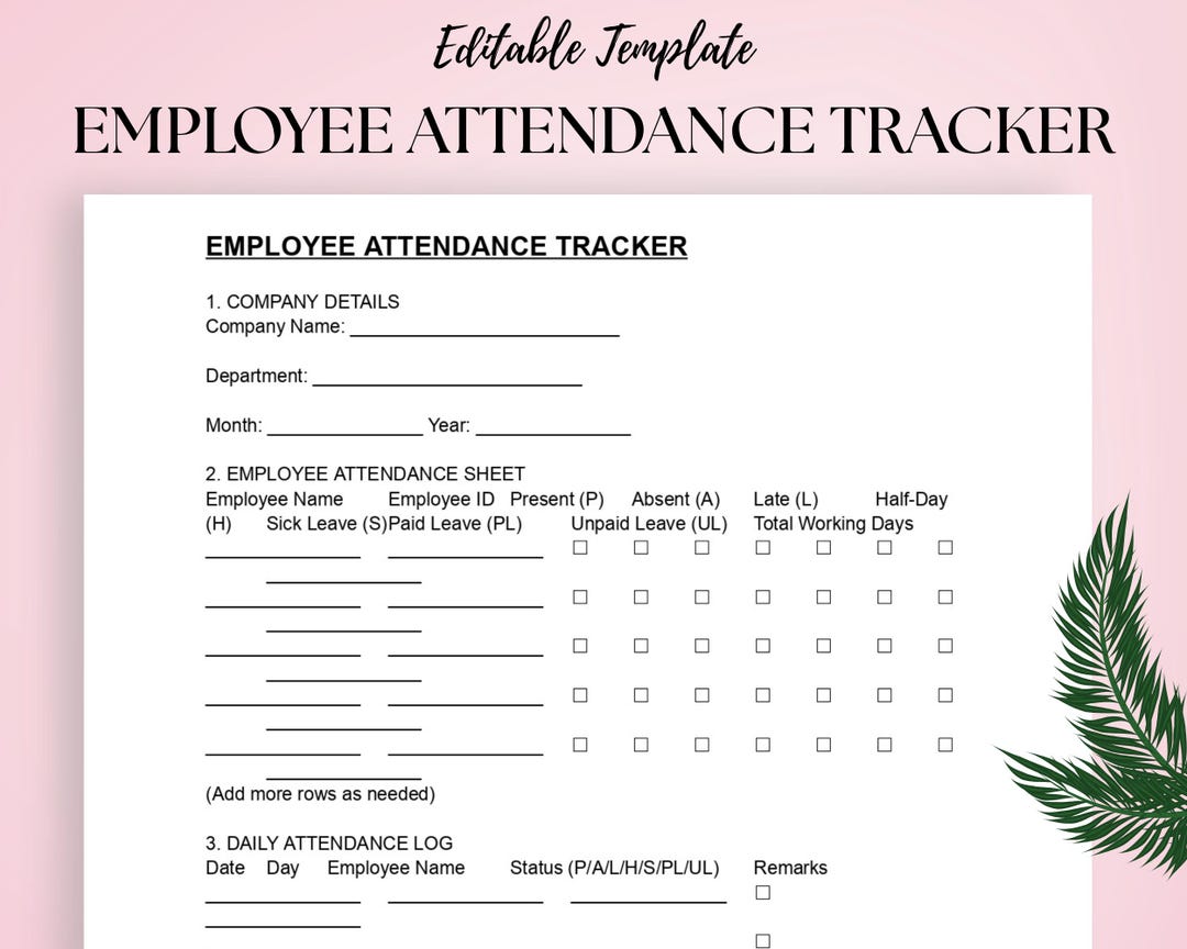 Employee Attendance Tracker Template | Staff Timesheet & Work Hours Log ...