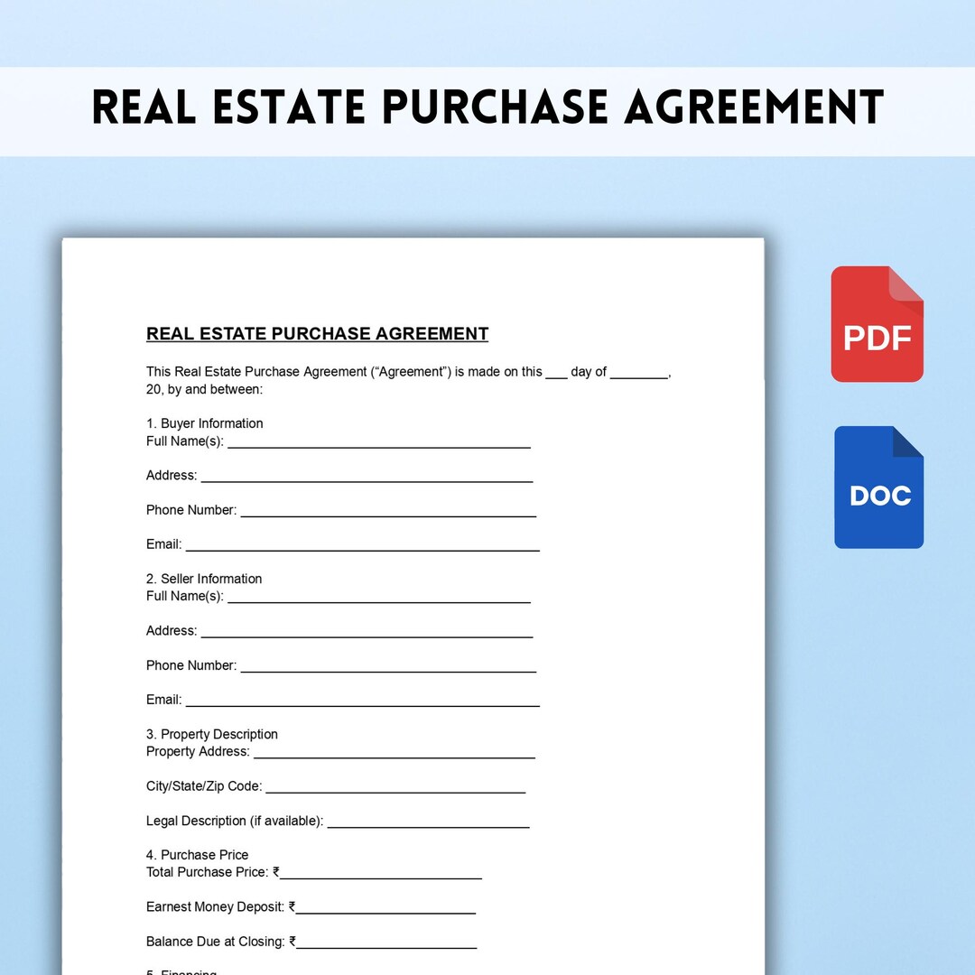 Real Estate Purchase Agreement Template | Property Sale Contract ...