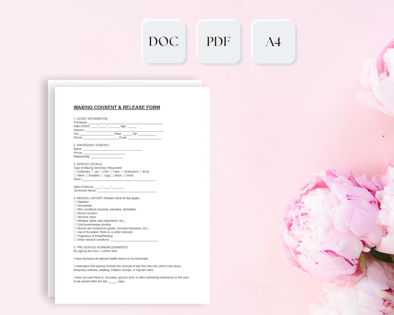 Waxing Consent Form Template: Editable Spa Salon Client Waiver (PDF ...