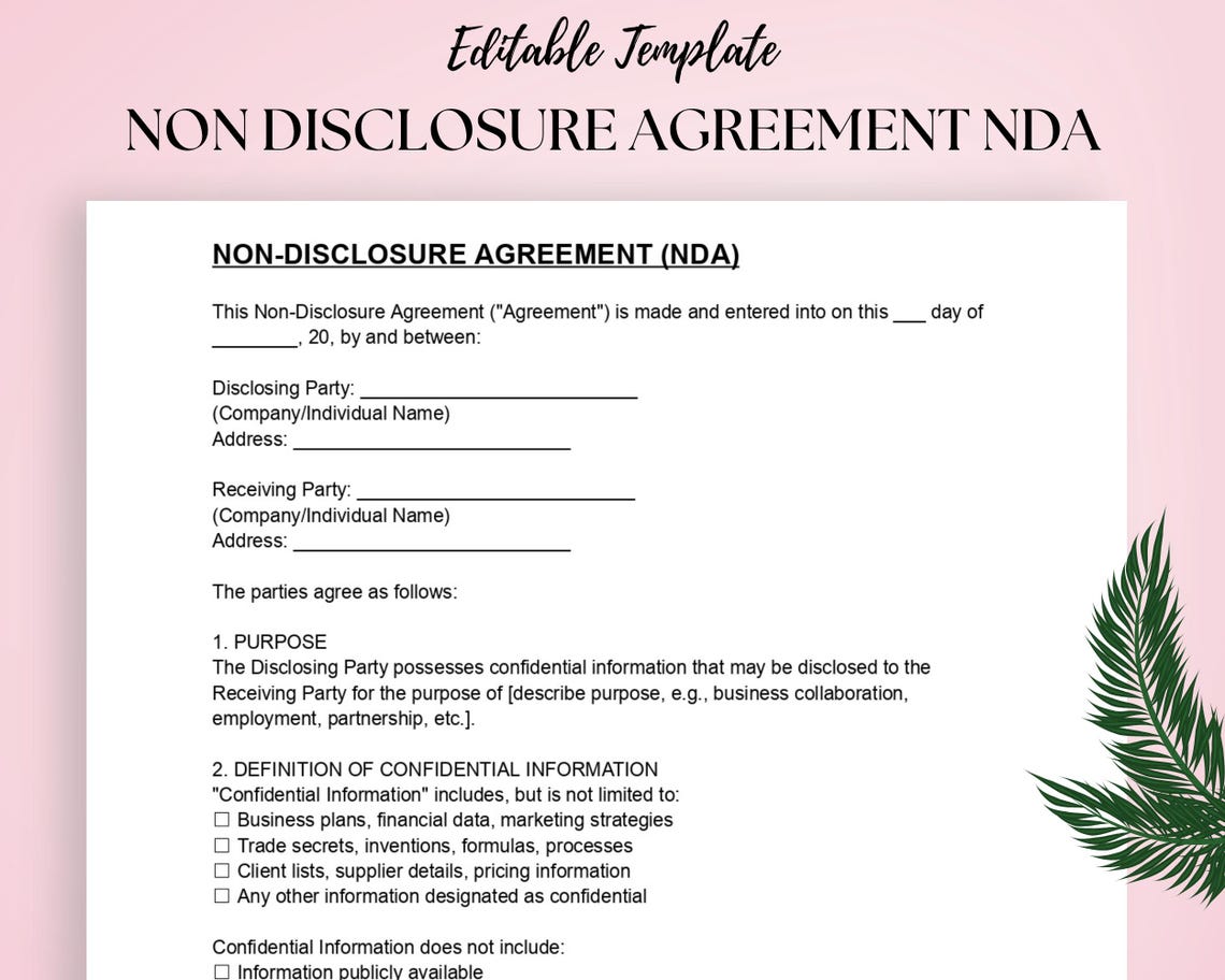 Non-disclosure Agreement (NDA) Template – Confidentiality Form DOC ...
