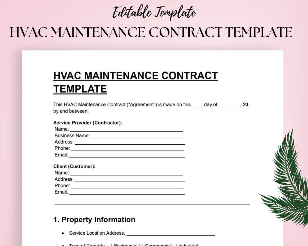 HVAC Maintenance Contract Template DOC PDF | Heating & Cooling Service ...