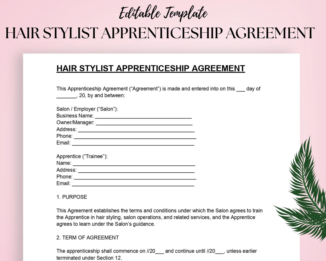Hair Stylist Apprenticeship Agreement | Salon Apprentice Contract ...