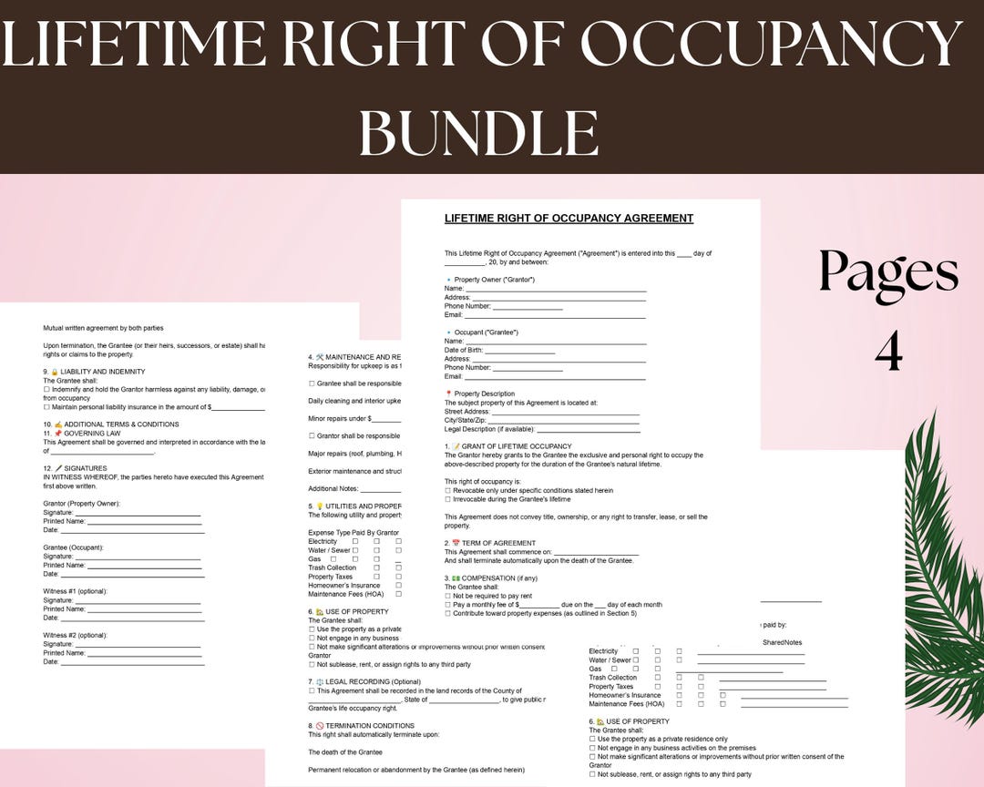 Lifetime Right of Occupancy Agreement Bundle | Editable PDF & Word ...