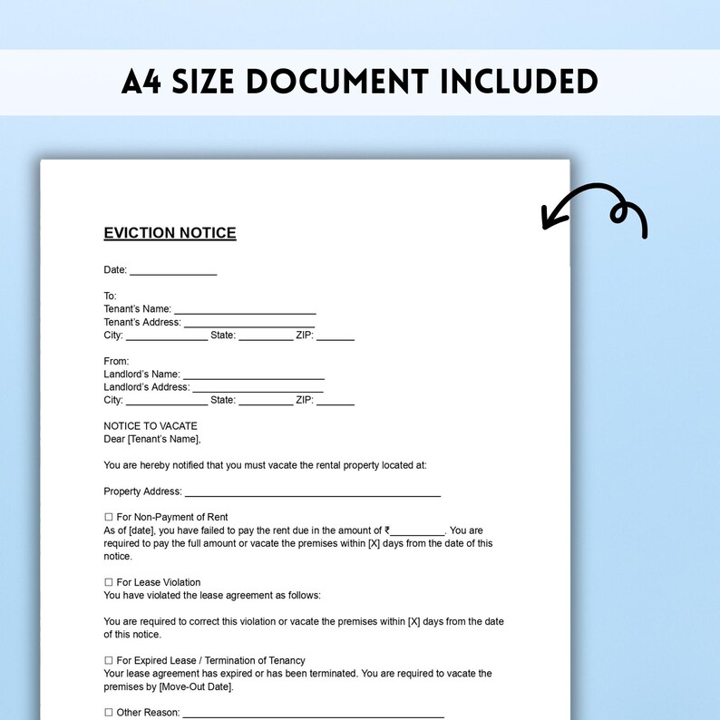 Printable Eviction Notice | Editable Lease Termination Form | Notice to Vacate Template ...