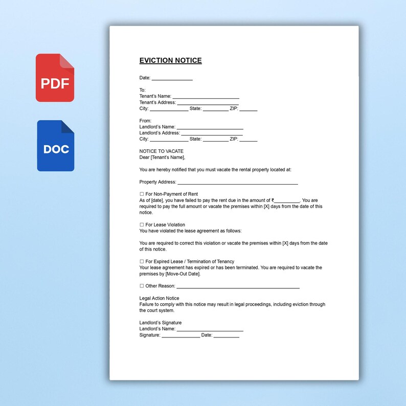 Printable Eviction Notice | Editable Lease Termination Form | Notice to ...