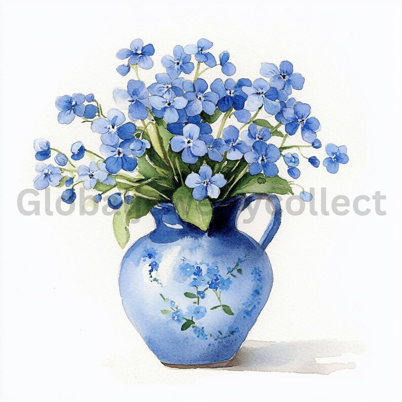 Forget Me Not Clipart, Forget-me-not in Vase, Printable Watercolor ...