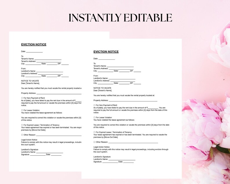 Editable Eviction Notice Template: Landlord Lease Termination Form (PDF, Word, Google Docs) - Etsy