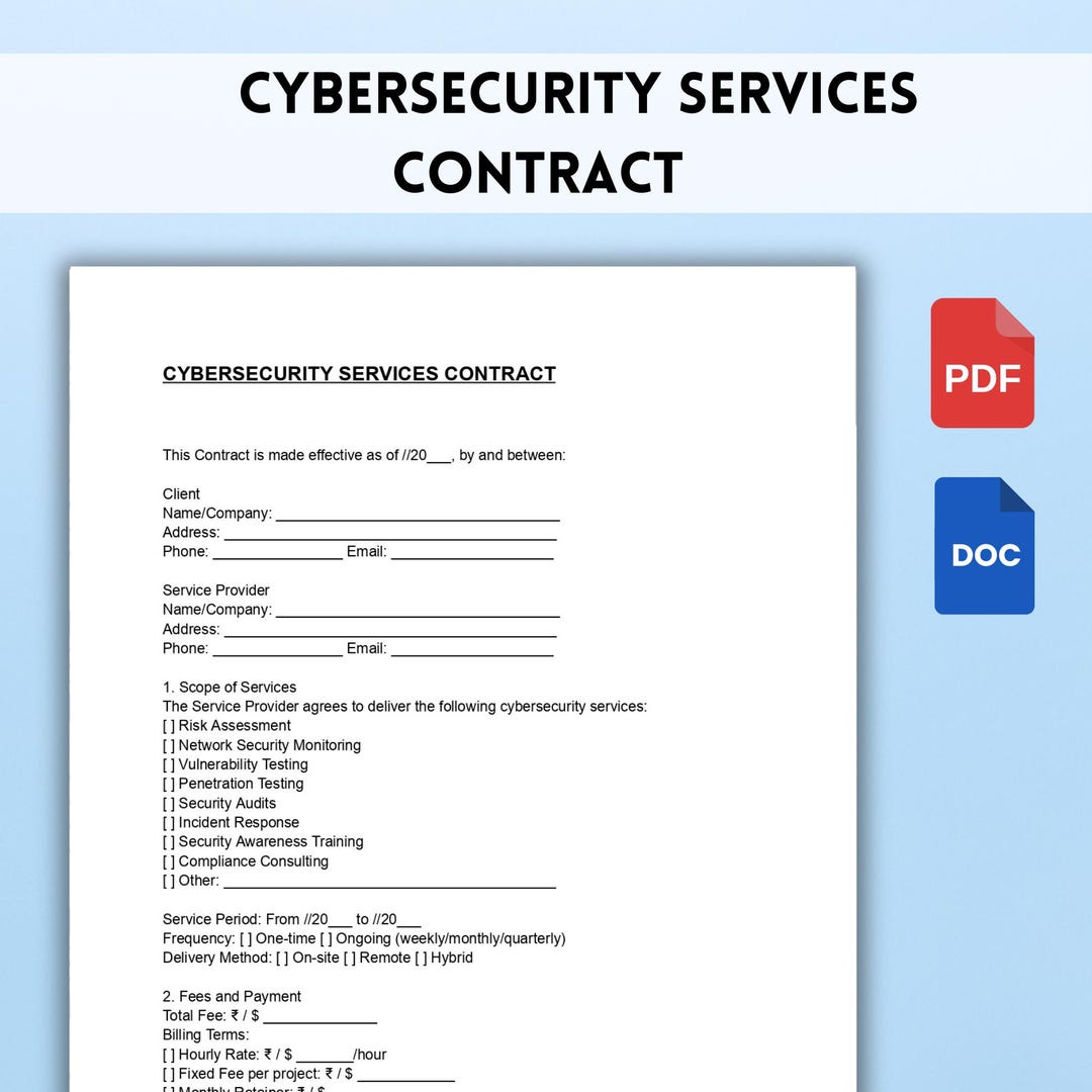Cybersecurity Services Contract Template IT Security Agreement Editable ...