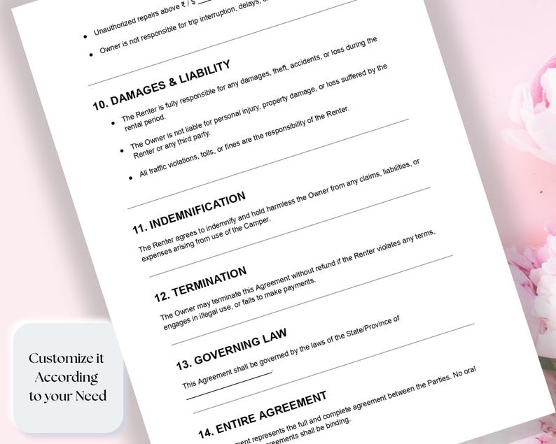 Camper Rental Agreement Template: Editable RV Lease Contract (DOC & PDF ...