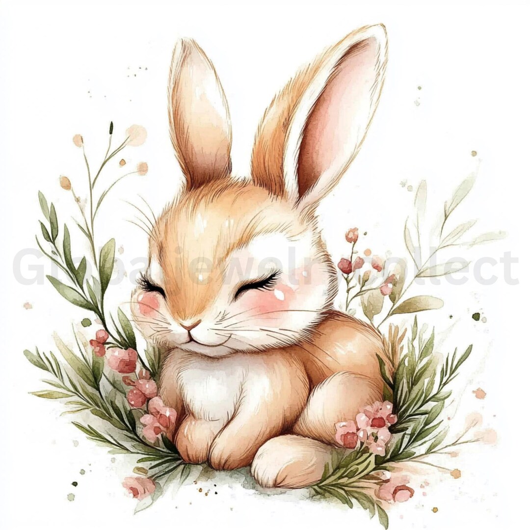 Sleeping Bunny Clipart, Cute Bunny Clipart, Printable Watercolor ...
