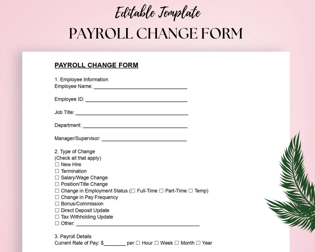 Payroll Change Form Template | Employee Pay Adjustment Request – DOC ...
