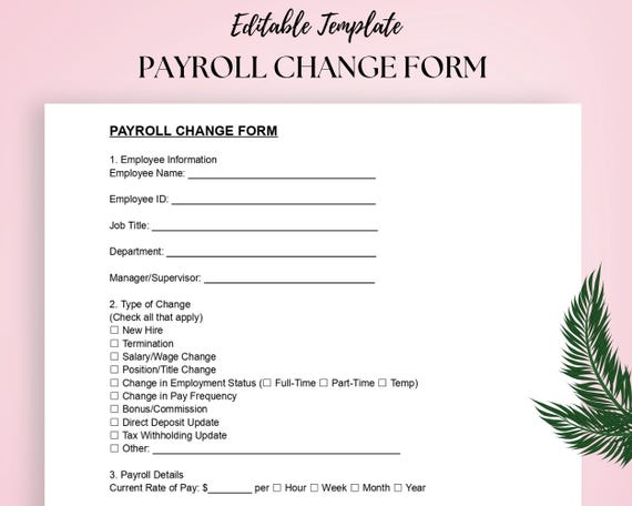 Printable Payroll Change Form