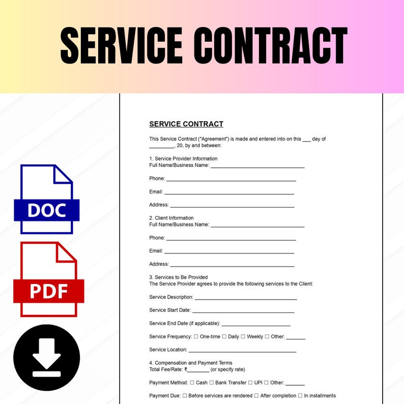 Service Contract Template | Professional Services Agreement | Editable ...