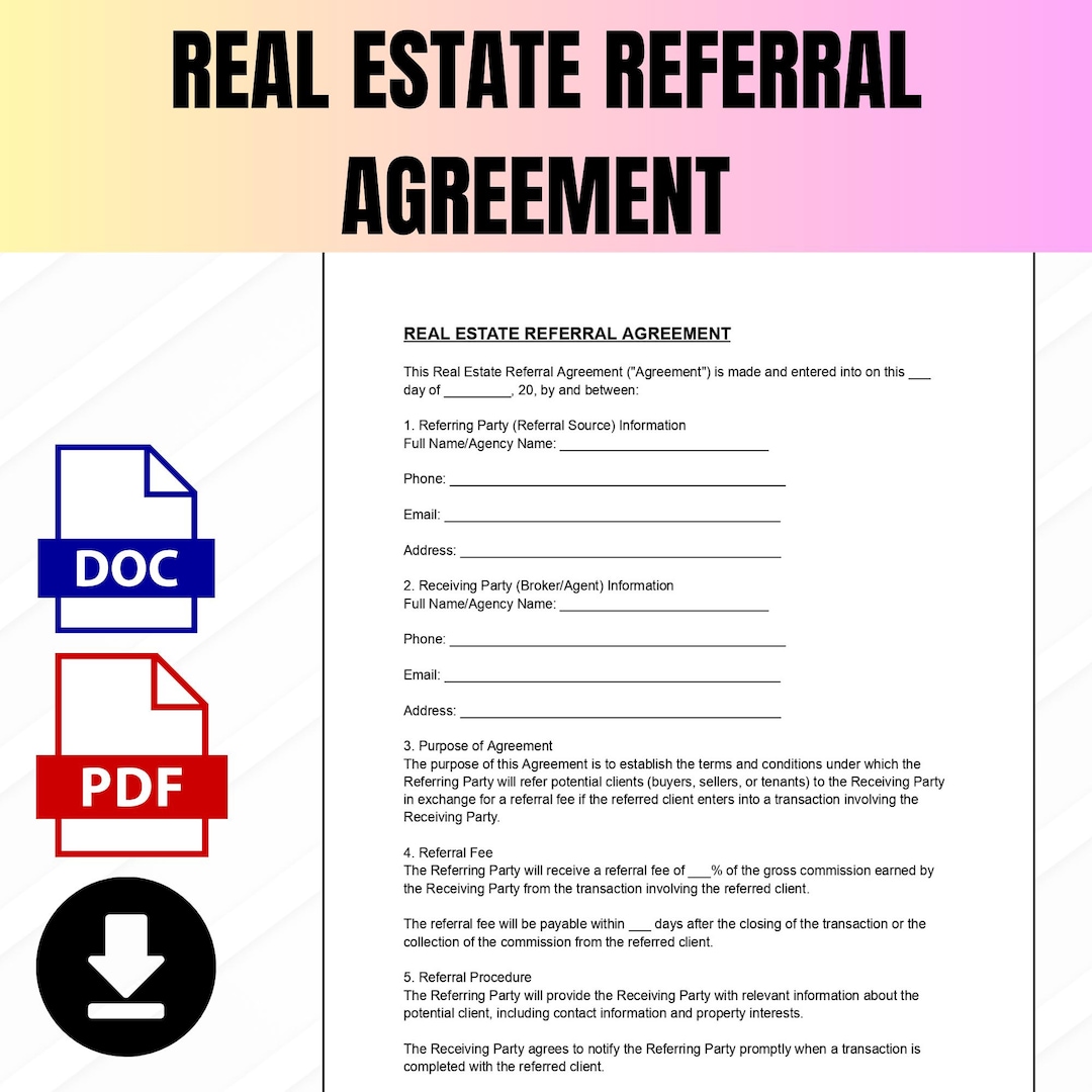 Real Estate Referral Agreement Template | Agent & Broker Commission ...