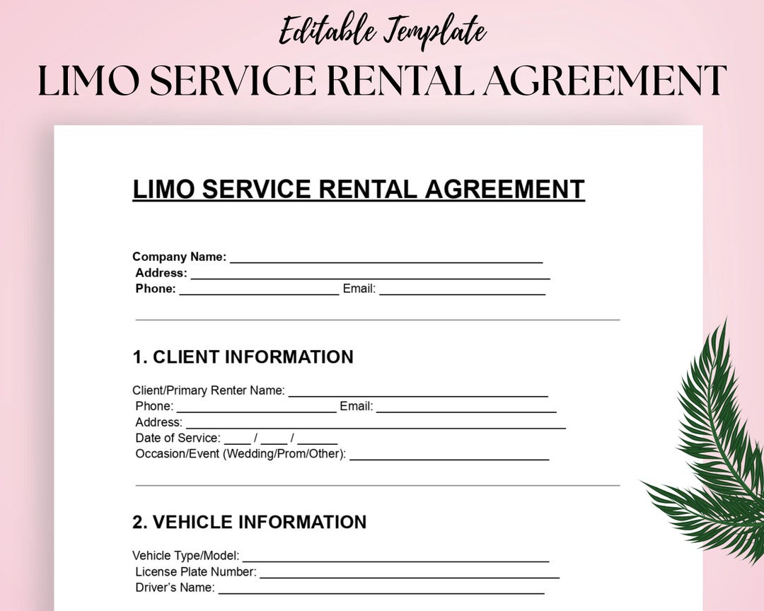 Limo Service Rental Agreement Template: Chauffeur Contract (editable ...