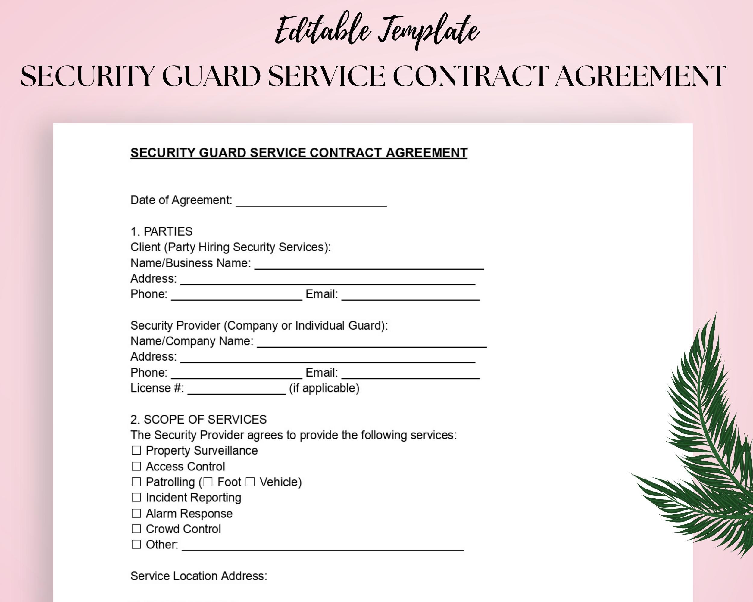 Security Guard Service Contract DOC PDF | Private Patrol Agreement ...