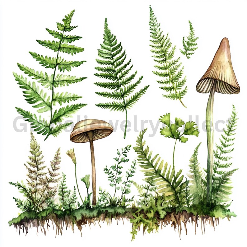 Botanical Ferns Clipart, Fern Moss Decor, Printable Watercolor Clipart ...