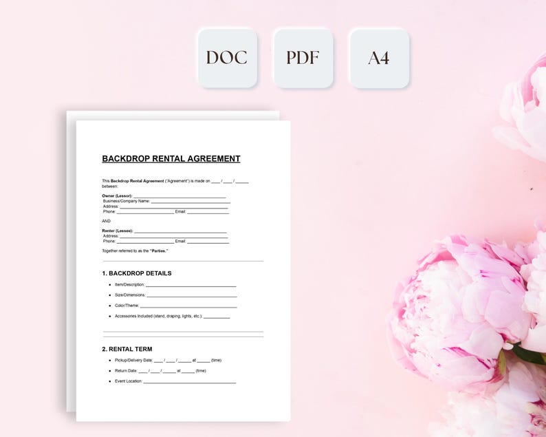 Backdrop Rental Agreement Template: Event Decor Contract (DOC & PDF ...