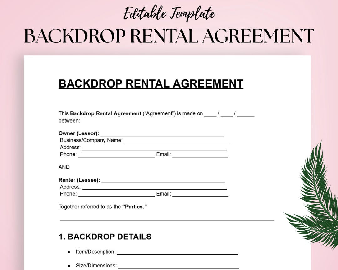 Backdrop Rental Agreement Template: Event Decor Contract (DOC & PDF ...