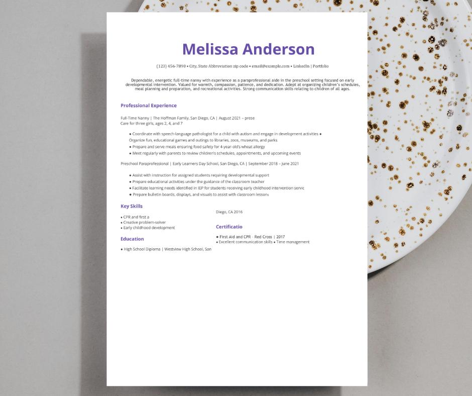 Nanny Resume Template , Professional Design for Nannies, Babysitters ...