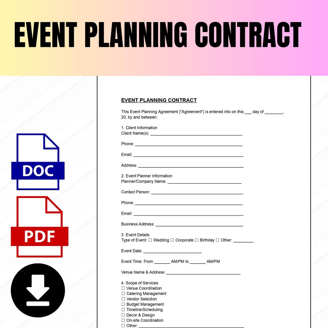 Event Planning Contract Template | Event Coordinator Agreement ...