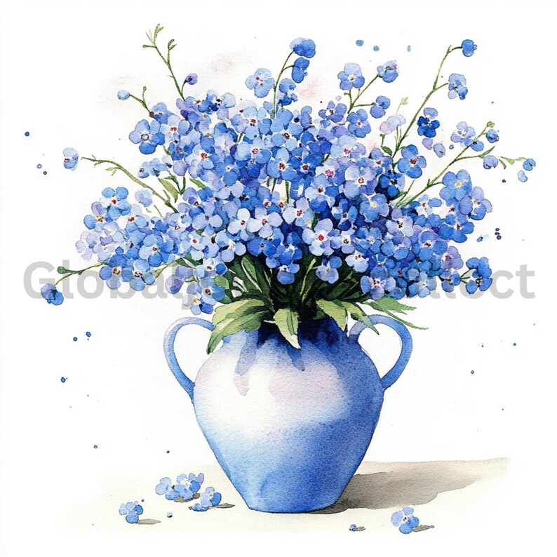 Forget Me Not Clipart, Forget-me-not in Vase, Printable Watercolor ...
