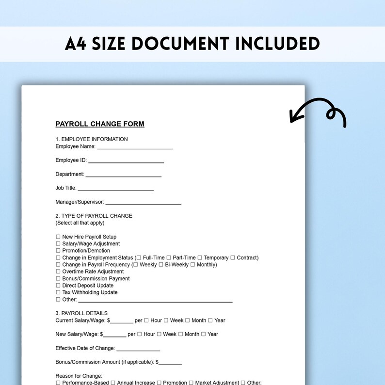 Payroll Change Form Template | Employee Pay Adjustment & Update Form ...
