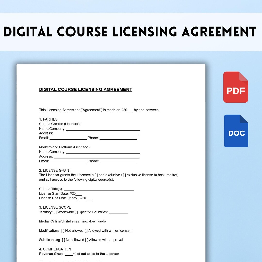 Digital Course Licensing Agreement Template Online Education Content ...
