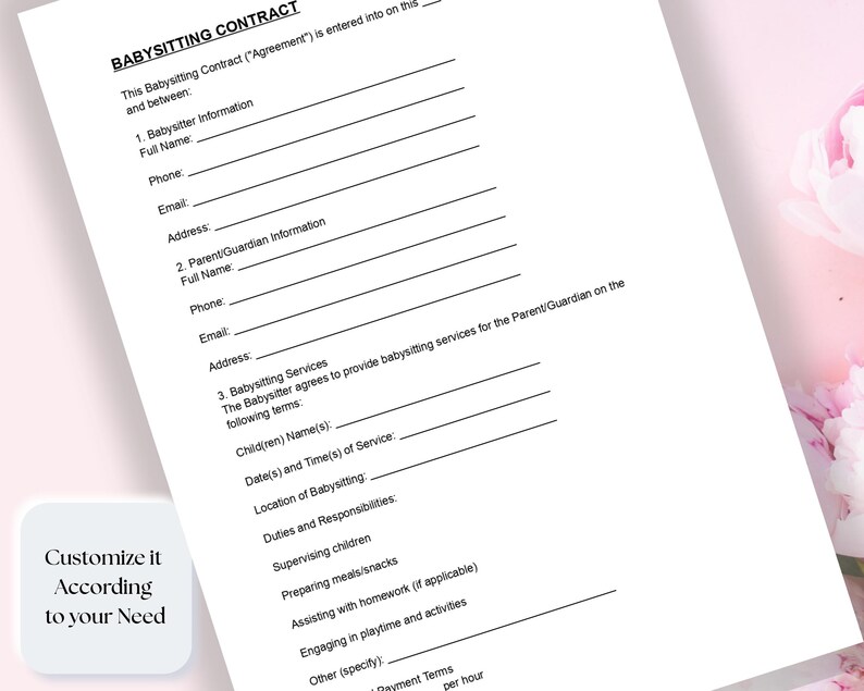 Babysitting Contract Template | Childcare Services Agreement | Editable ...