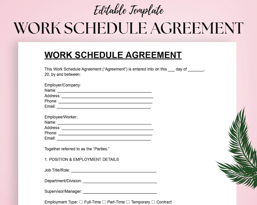 Work Schedule Agreement Template: Editable Employee Shift Contract (DOC ...