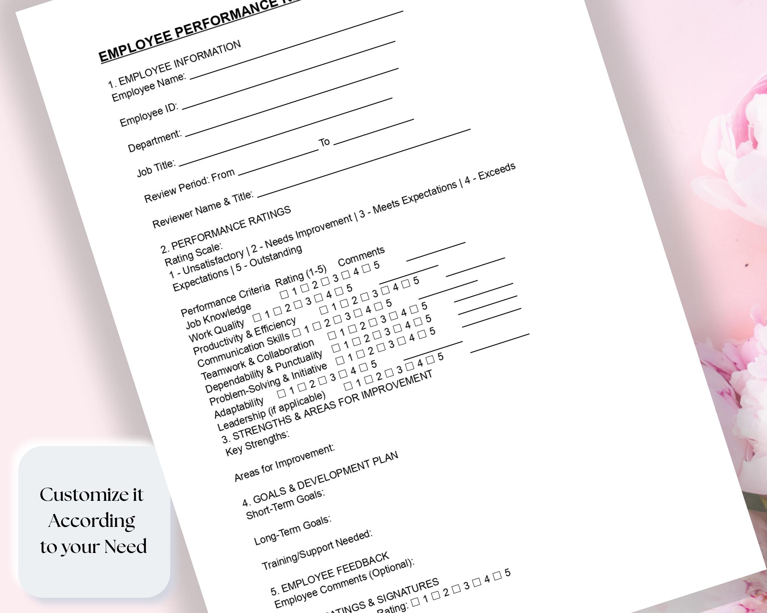 Editable Employee Performance Review Template: HR Management Forms (PDF ...