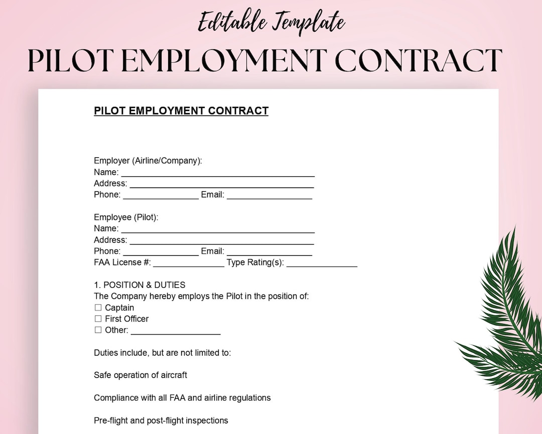 Pilot Employment Contract Template DOC PDF | Airline & Private Aviation ...