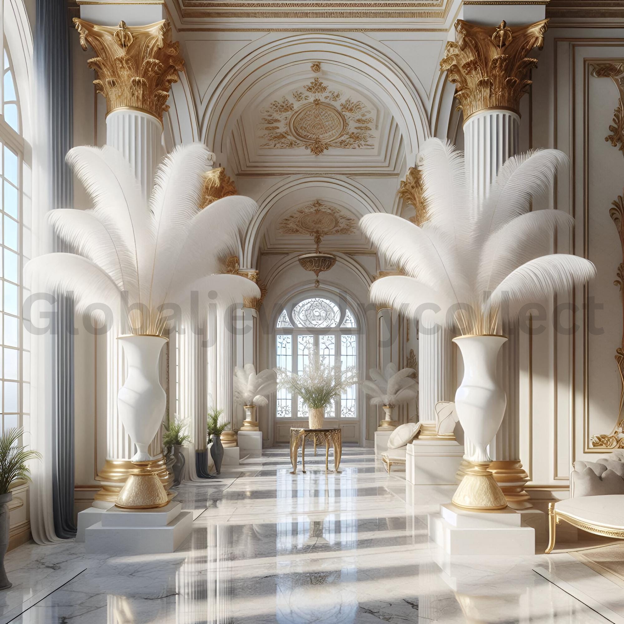 White Marble Room With Pillars Digital Backdrop, Photo Shoot Marble ...