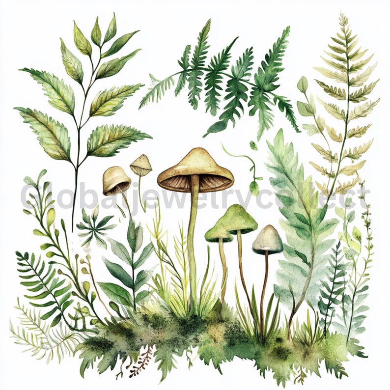 Botanical Ferns Clipart, Fern Moss Decor, Printable Watercolor Clipart ...