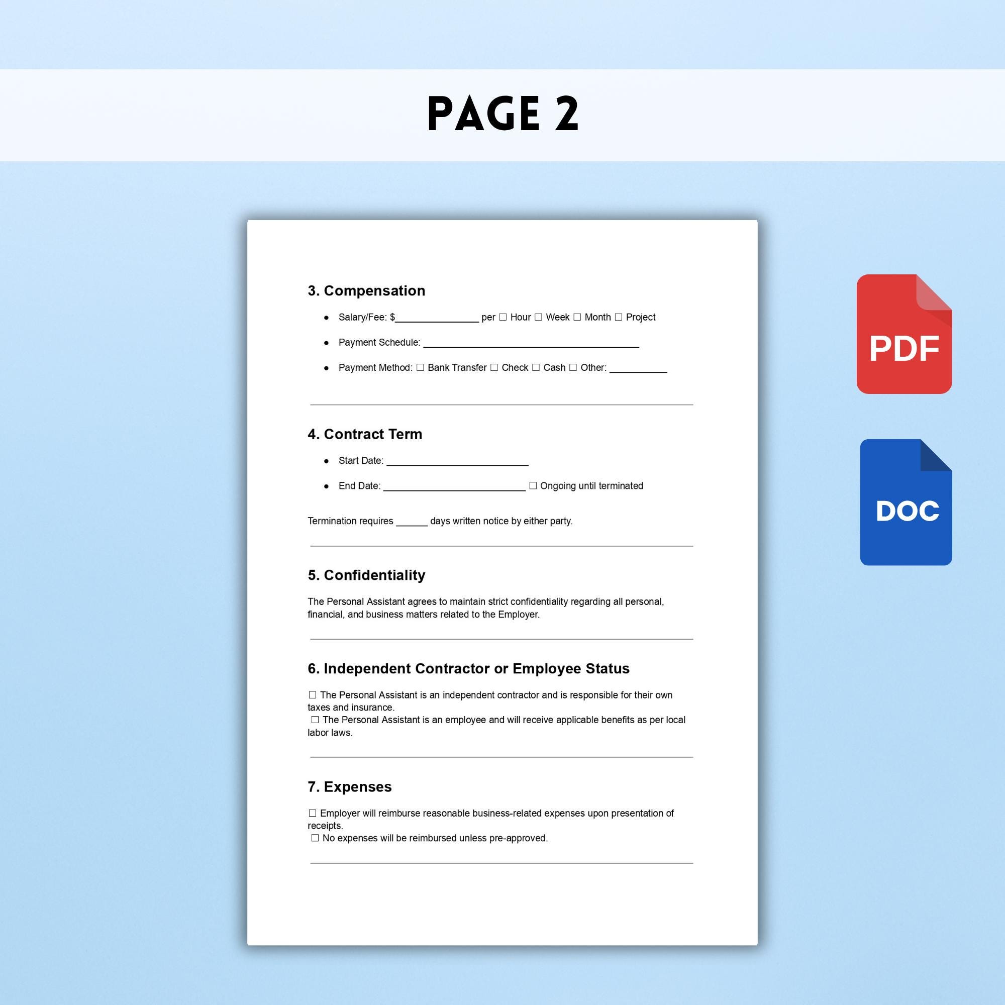 Personal Assistant Contract Template | Editable DOC & PDF | Employment ...