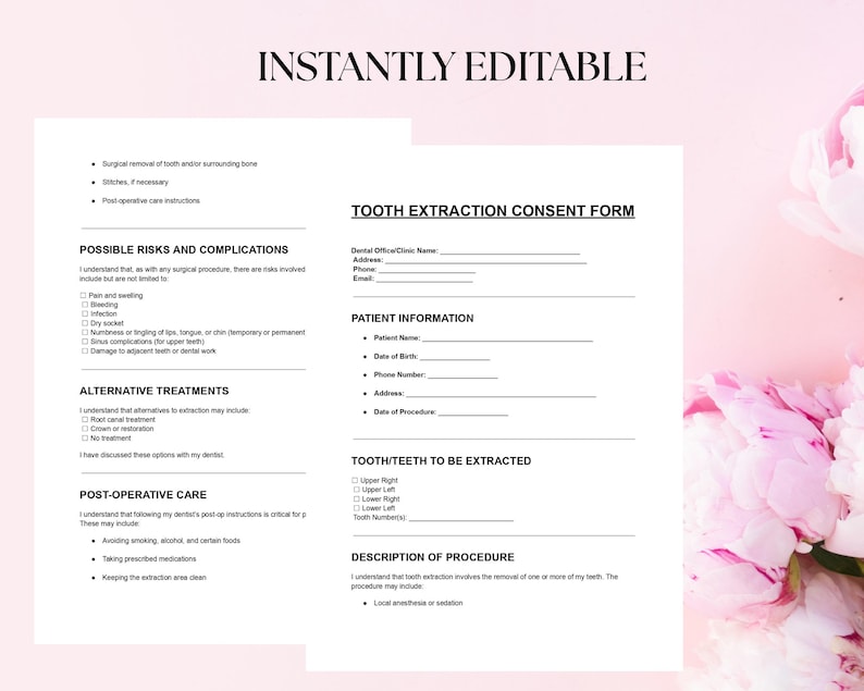 Tooth Extraction Consent Form DOC PDF | Dental Surgery Authorization ...