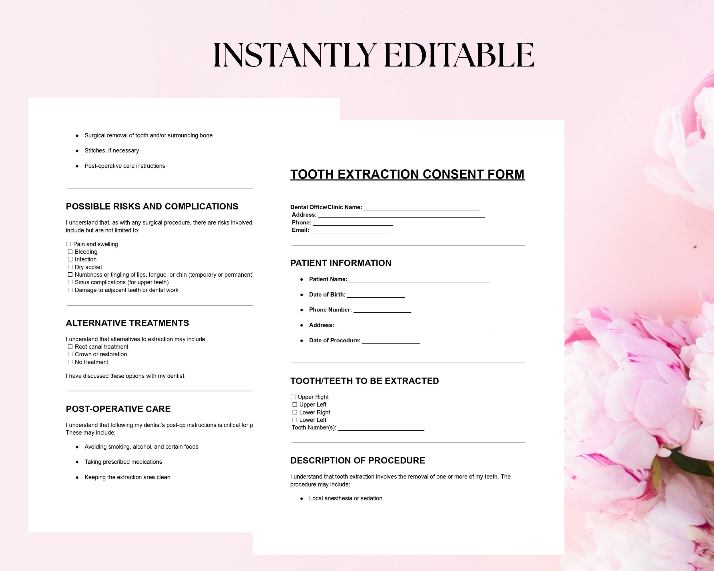 Tooth Extraction Consent Form DOC PDF | Dental Surgery Authorization ...