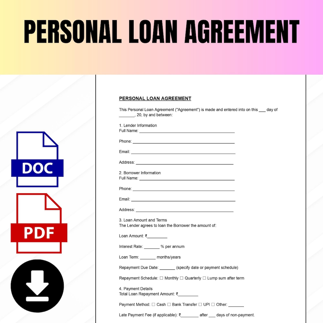 Personal Loan Agreement Template | Borrower & Lender Contract ...