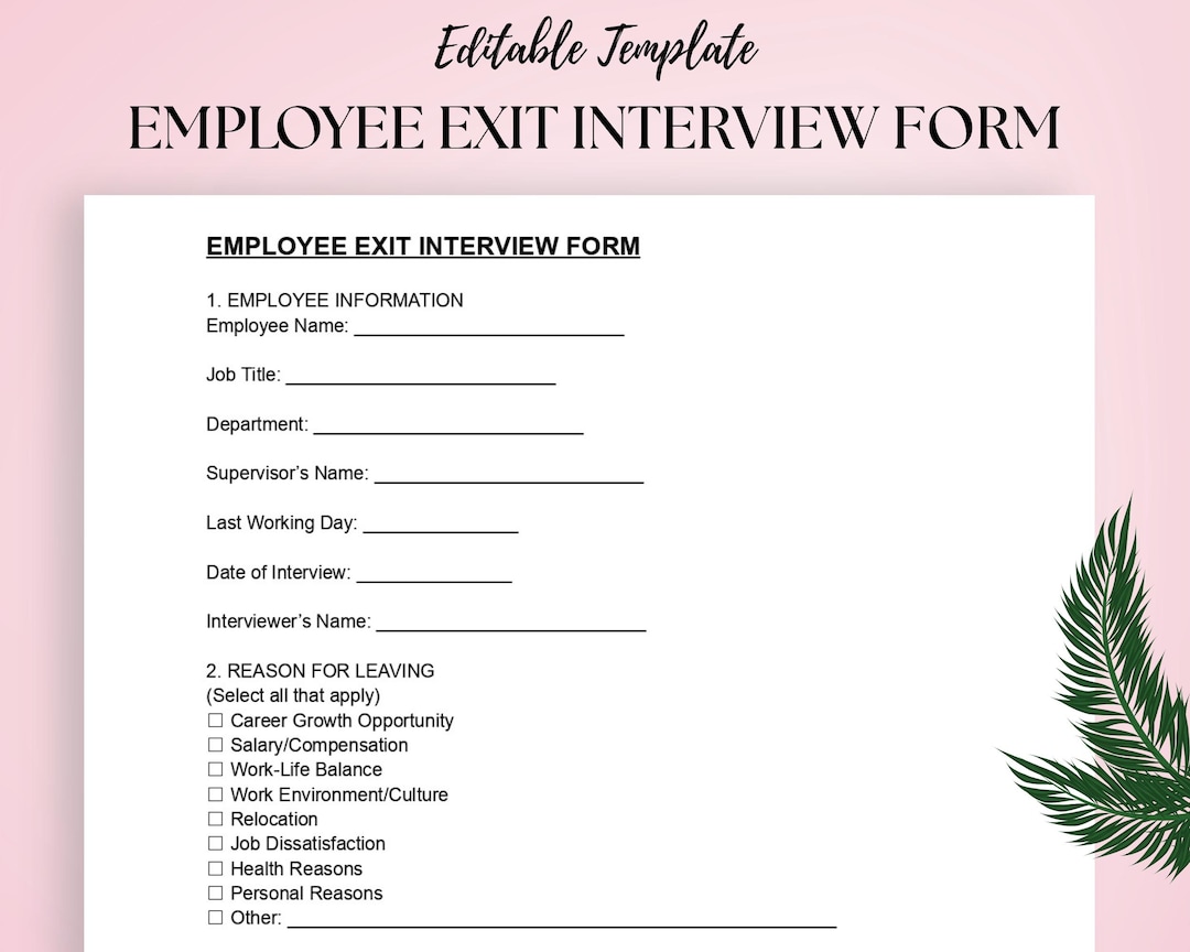 Exit Interview Form Template | Employee Exit Survey | Exit ...
