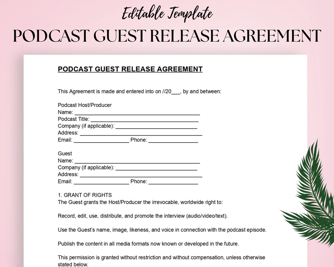 Podcast Guest Release Agreement Template Audio Consent Usage Rights ...