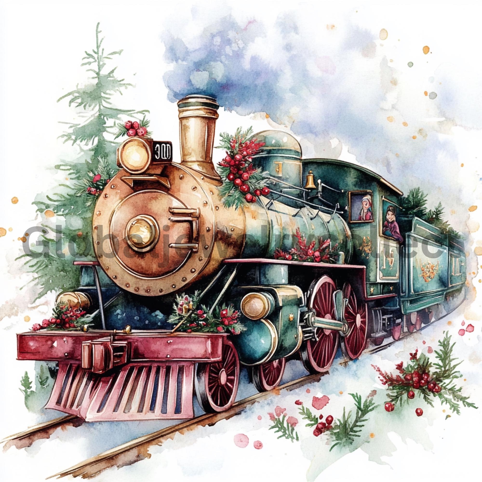 Floral Christmas Train Clipart, Printable Watercolor Clipart, High ...