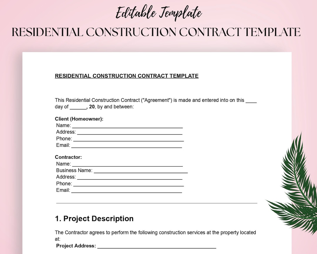 Residential Construction Contract Template | Editable DOC & PDF | Home ...