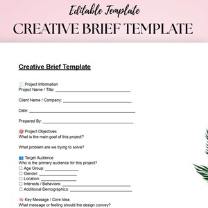 Creative Brief Template | Editable Project Planning Document | PDF DOC ...