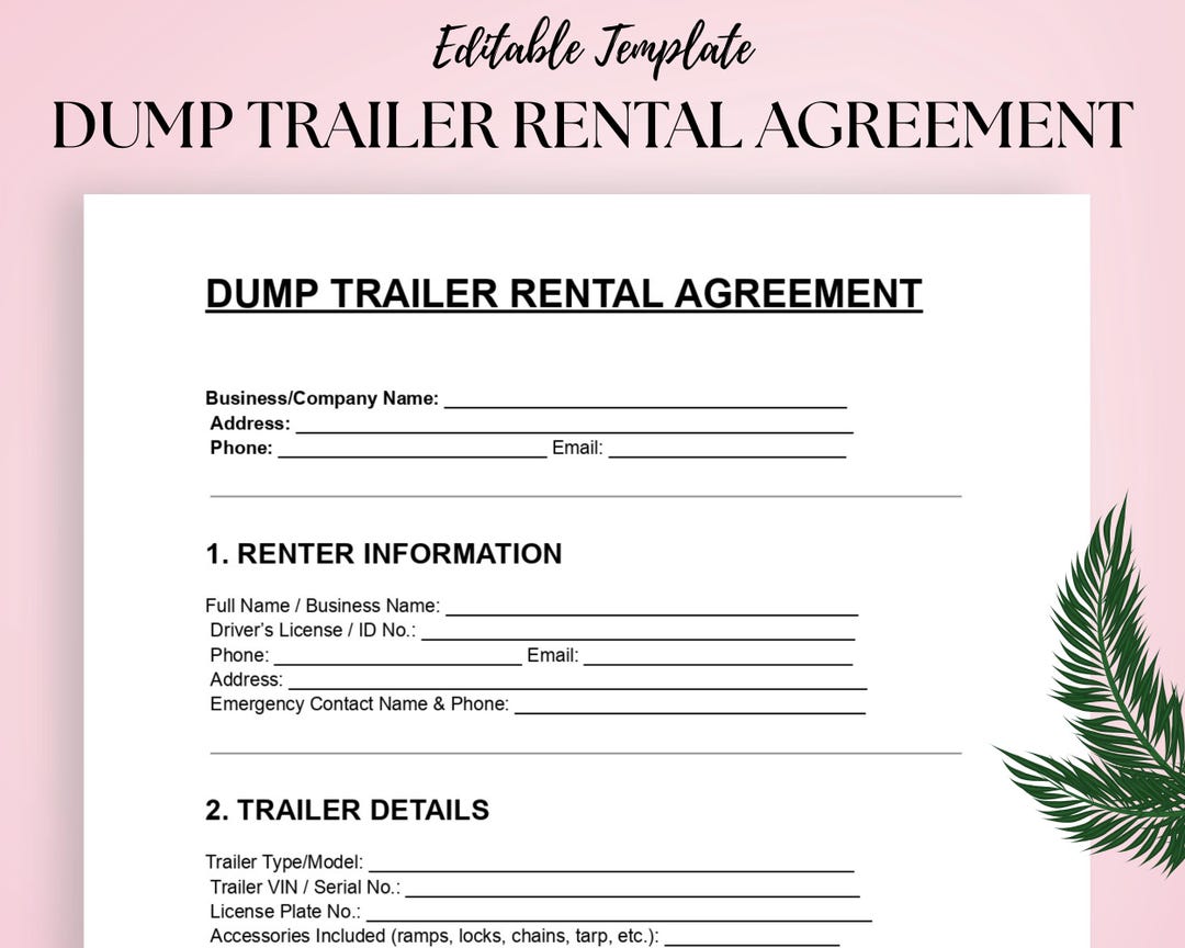 Dump Trailer Rental Agreement Template: Editable PDF & DOC Form ...