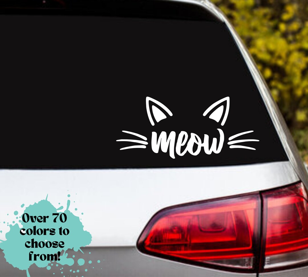 Cat Face Meow Decal, Cat Decal, Meow, Car Decal, Vinyl Decal, Laptop ...