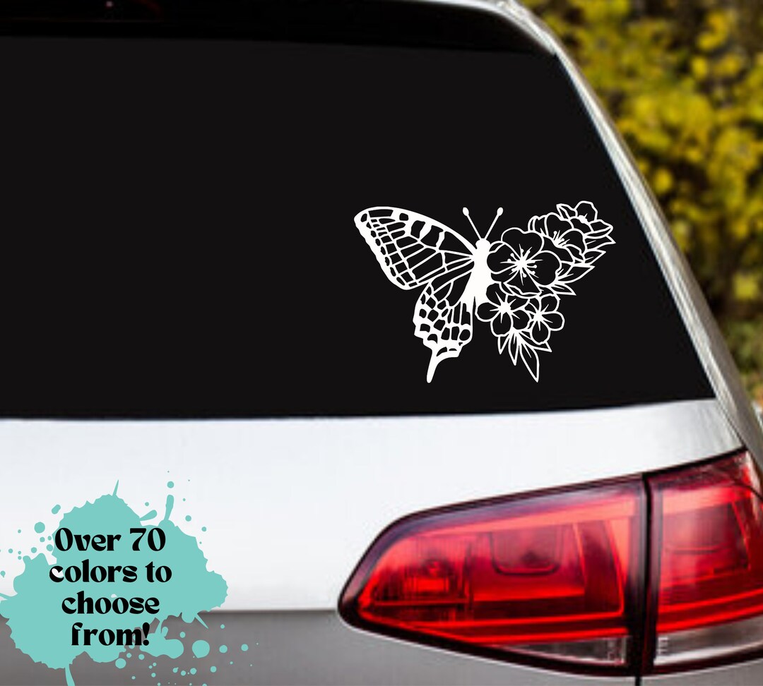 Flower Butterfly Decal, Car Decal, Vinyl Decal, Laptop, Hydroflask ...